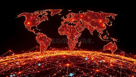 Global Network Connections Illuminated In Fiery Hues Stock Illustration Illustration Of Energy