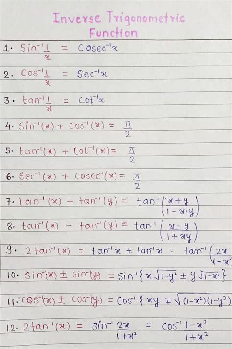 inverse trigonometric functions formula