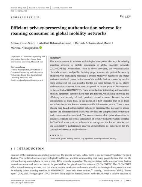 Efficient Privacy‐preserving Authentication Scheme For Roaming Consumer