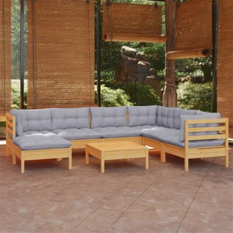Vidaxl 8 Piece Patio Lounge Set With Gray Cushions Solid Pinewood 25