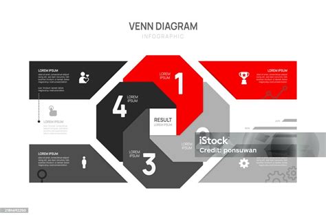 인포 그래픽 벤 다이어그램 차트 템플릿 비즈니스 4 부분 옵션 벤 다이어그램 요소 벡터 일러스트 레이 션과 프리젠 테이션 인포그래픽에 대한 스톡 벡터 아트 및 기타 이미지