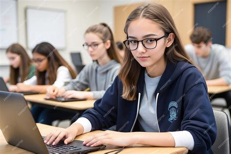 Premium Photo Female High School Student Learning Coding On Laptop