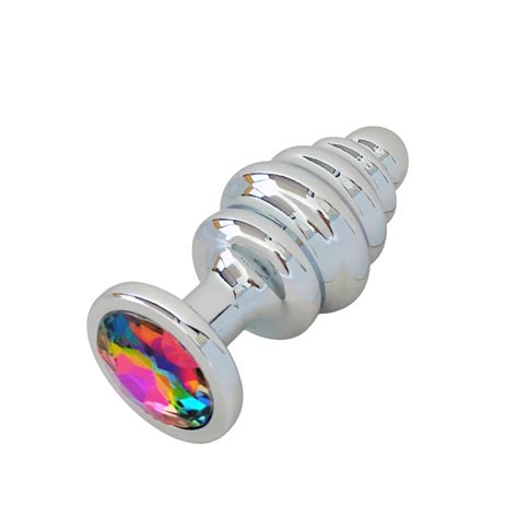 Gender Fluid Excite Ribbed Aluminum Gem Plug Sex Toy HotMovies