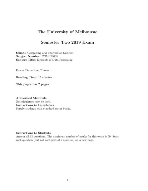 elements of data processing exam 2019 semester 2 the university of