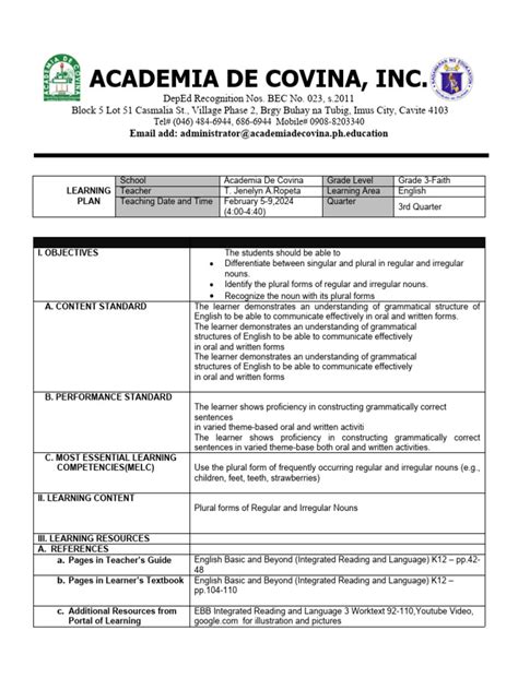 lp grade 3 week 1 feb 5 9 pdf plural english language