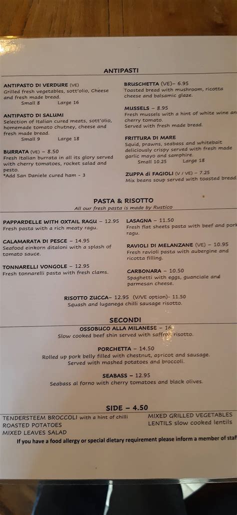 Menu At Rustico Restaurant Bury Saint Edmunds