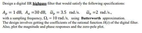 Solved Design A Digital Iir Highpass Filter That Would