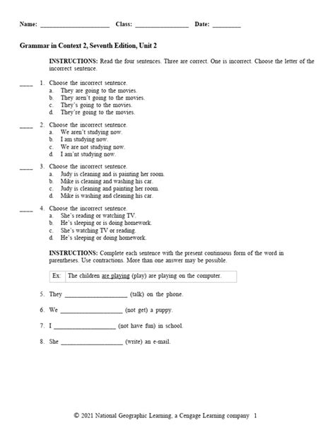 Grammar In Context 2 Ev Unit 2 Pdf Question Syntax
