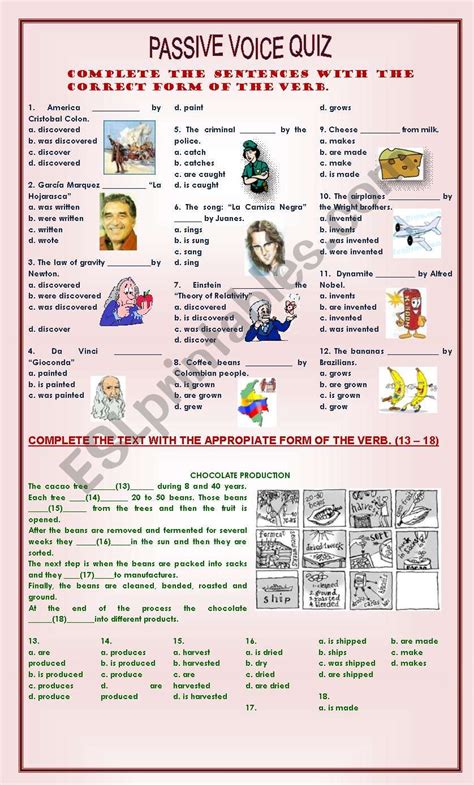 Passive Active Voice Quiz Esl Worksheet By Paticorner