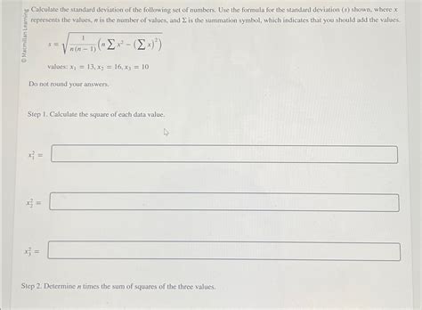 Solved On Calculate The Standard Deviation Of The Following Chegg