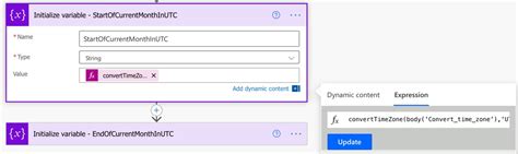 calculate the start and end of the month in power automate coding and