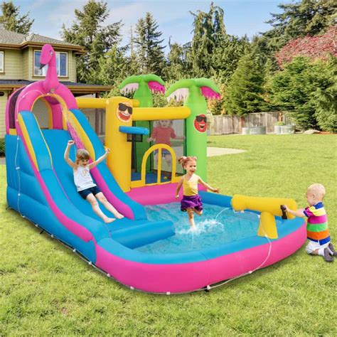 Inflatable Bounce Castle With Long Water Slide And 735w Blower 15ft