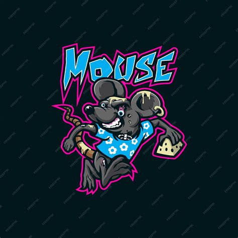 배지 엠블럼 및 티셔츠 인쇄에 대한 현대적인 일러스트레이션 개념 스타일이 있는 마우스 마스코트 로고 디자인 벡터 마우스 좀비 괴물 그림 프리미엄 벡터