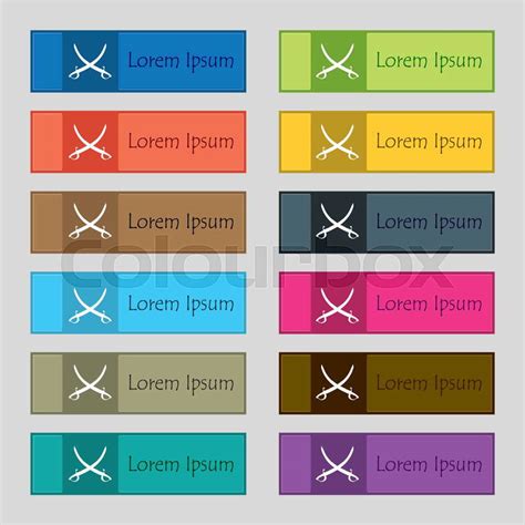 Crossed Saber Icon Sign Set Of Twelve Rectangular Colorful Colourbox