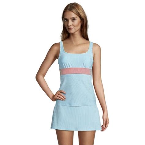 Lands End Swim 2 Lands End Blue Seersucker Knit 2 Piece Tankini