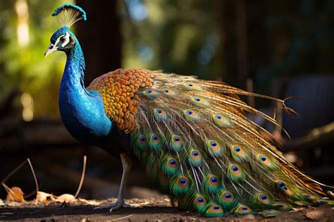 Blue Peacock Common Peacock Pavo Cristatus A Beautiful Peacock Walks