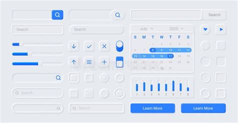 Neumorphic UI Kit Screen Buttons Search Forms And Icons For Web Application Or Infographic