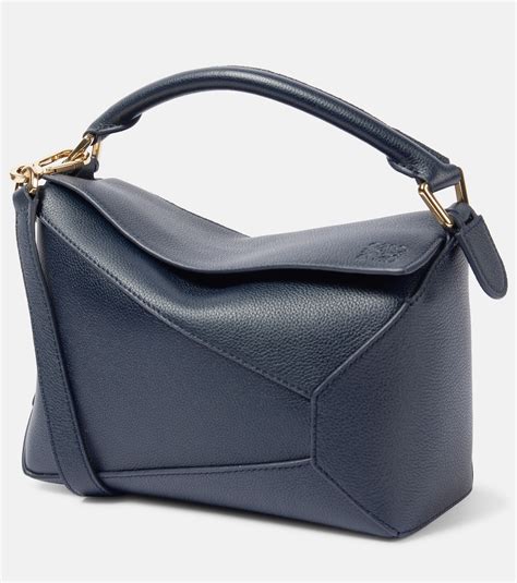 Puzzle Edge Small Leather Shoulder Bag In Blue Loewe Mytheresa