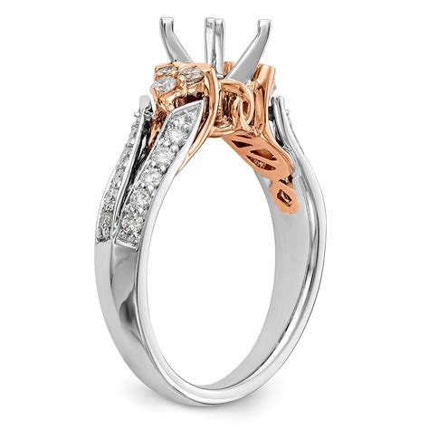 14k Two Tone Peg Set Diamond Semi Mount By Pass Engagement Ring