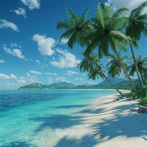 Stunning Tropical Beach Turquoise Water Soft Sand And Palm Trees