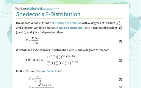 Snedecors F Distribution From Wolfram Mathworld