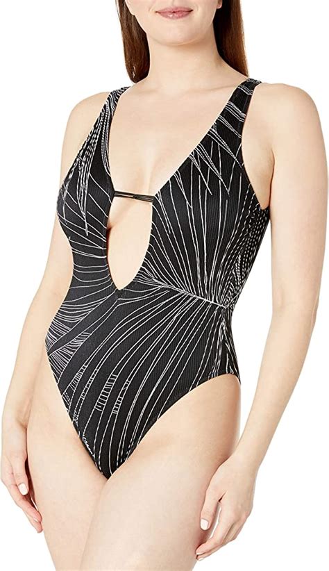 Womens Deep V Neck Plunge One Piece Swimsuit Wf Shopping