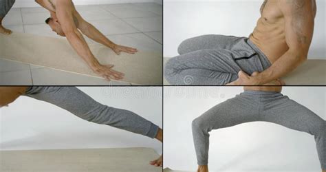 Collage Of A Male Yogi Who Is Engaged In Acrobatic Yoga He Is Bald
