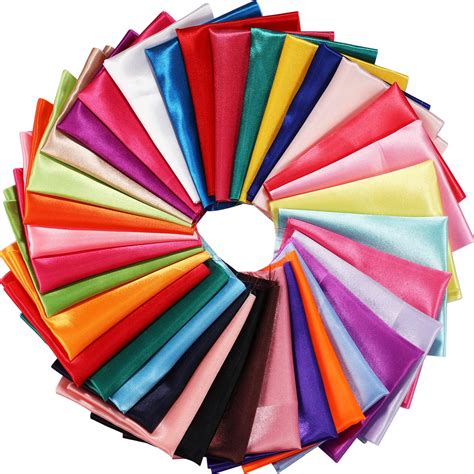35 Pcs Satin Fat Quarter 35 Solid Color Silky Satin Patchwork Fabric For Bundle Lining Polyester