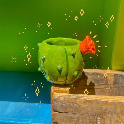 Hand Build Clay Class Cactus Planter Burst Of Butterflies