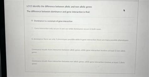 Solved LO Identify The Difference Between Allelic And Chegg Com