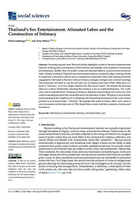 Pdf Thailand S Sex Entertainment Alienated Labor And The