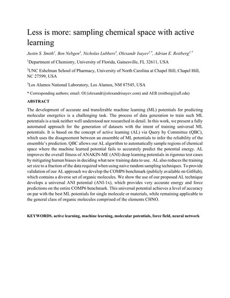 PDF Less Is More Sampling Chemical Space With Active Learning