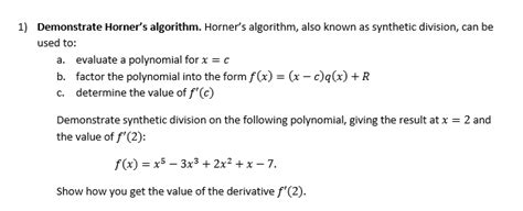 solved 1 demonstrate horner s algorithm horner s