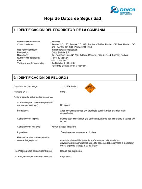 Msds Pentex Esp Bol 1 Pdf Agua Solubilidad