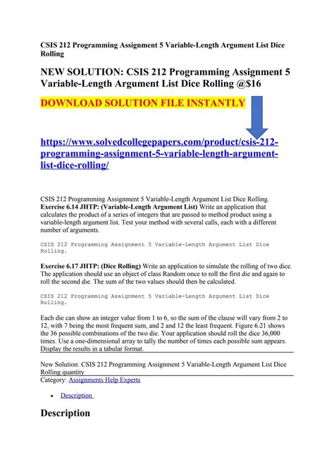 New Solution Csis 212 Programming Assignment 5 Variable Length Argument List Dice Rolling 16