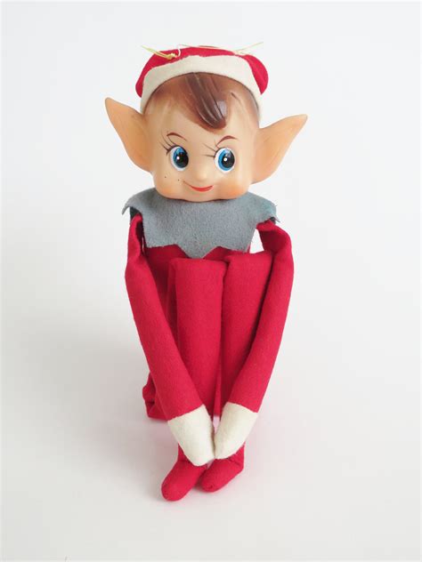 Large Vintage Elf Doll Knee Hugger Pixie Elf Shelf Sitter Pointy Ears Mid Century Red Felt