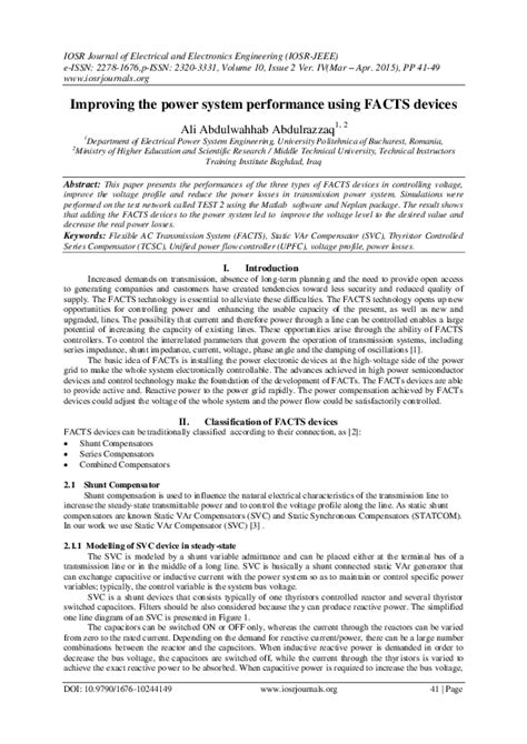 Pdf Improving The Power System Performance Using Facts Devices
