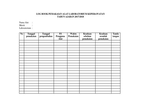 Log Book Pemakaian Alat Laboratorium Keperawatan