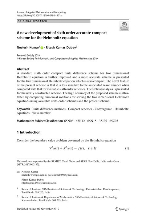 Pdf A New Development Of Sixth Order Accurate Compact Scheme For The Helmholtz Equation