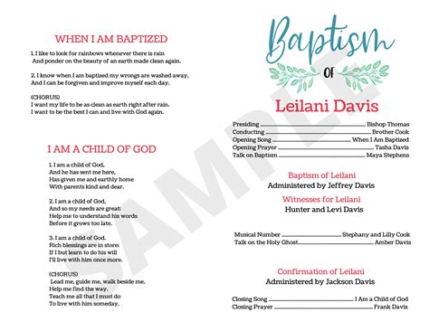 Girl Baptism Program Latter Day Saint Baptism Customizable Template ...