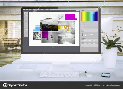 Typesetting Software Screen Computer Office Mockup Rendering — Stock