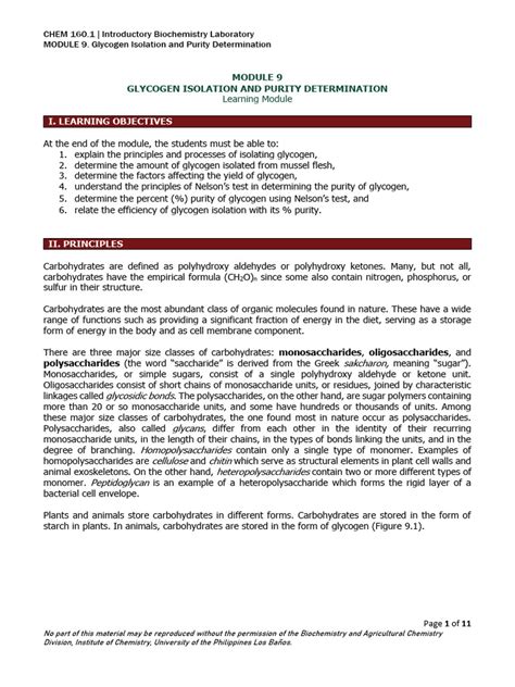 Module 9 Glycogen Isolation And Purity Determination Pdf Pdf