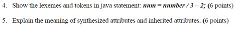 Solved 4 Show The Lexemes And Tokens In Java Statement Num
