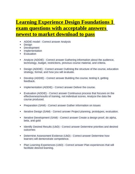 Learning Experience Design Foundations 1 Exam Questions Exams