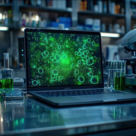 Microscopic Image Of A Computer Processor Chip With Blue Green