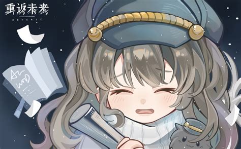 Safebooru 1girl Blue Background Book Brown Hair Cabbie Hat Closed