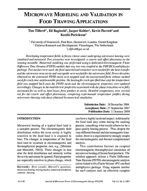 Pdf Microwave Modeling And Validation In Food Thawing Applications