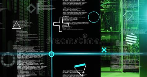 Digital Data Processing And Analysis Image Over Green And Black Technological Background Stock
