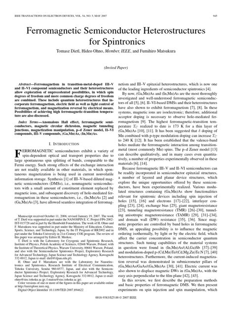 Ferromagnetic Semiconductor Heterostructures For Spintronics Pdf
