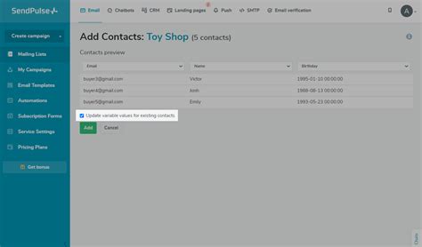 create custom variables sendpulse
